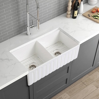 Vanityfair 33" L X 20" W Fireclay Double Basin Farmhouse Kitchen Sink ...