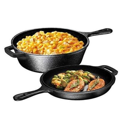 Pre-Seasoned 2-In-1 Cast Iron Multi-Cooker – Heavy Duty 3 Quart Dutch ...
