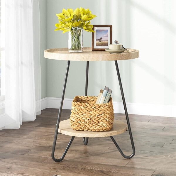 2 Tier Round Side Table Wooden End Table with Metal Legs On Sale Bed Bath Beyond 36629404