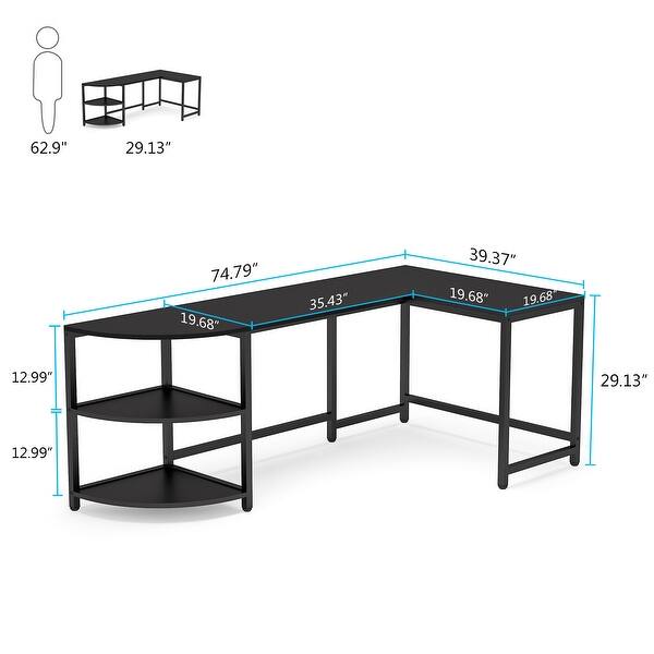 74 inch L-Shaped Desk with 3-Tier Reversible Corner Shelf - Bed Bath ...