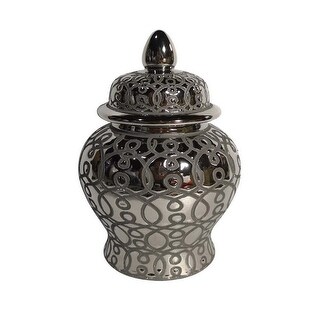 Deni 12 Inch Temple Jar with Lid, Decorative Floral Ceramic, Silver ...