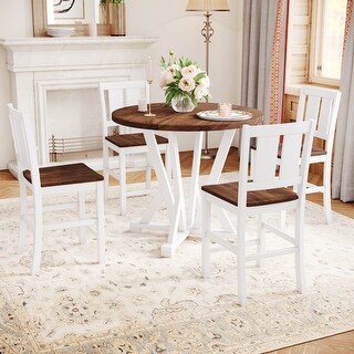5 Piece Counter Height Kitchen Dining Table Set with 4 Chairs and Thick ...