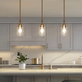 Modern 1-Light Gold Glass Pendant Lights Kitchen Island Lights - Brass ...