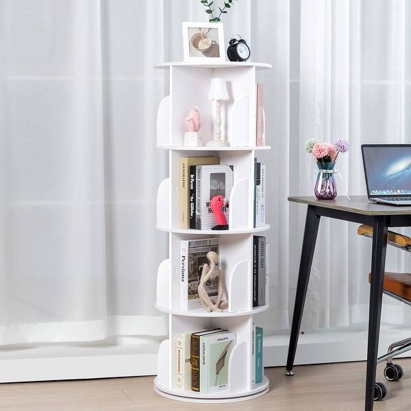 4 Tier 360 Display Rotating Bookshelf Corner Wood Bookshelf Organizer ...