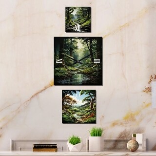 Designart "River Into Enchanted Woods" Forest Oversized Wall Clock ...