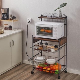Kitchen Bakers Rack, Removable Micorwave & Oven Shelf Wire Basket - Bed ...