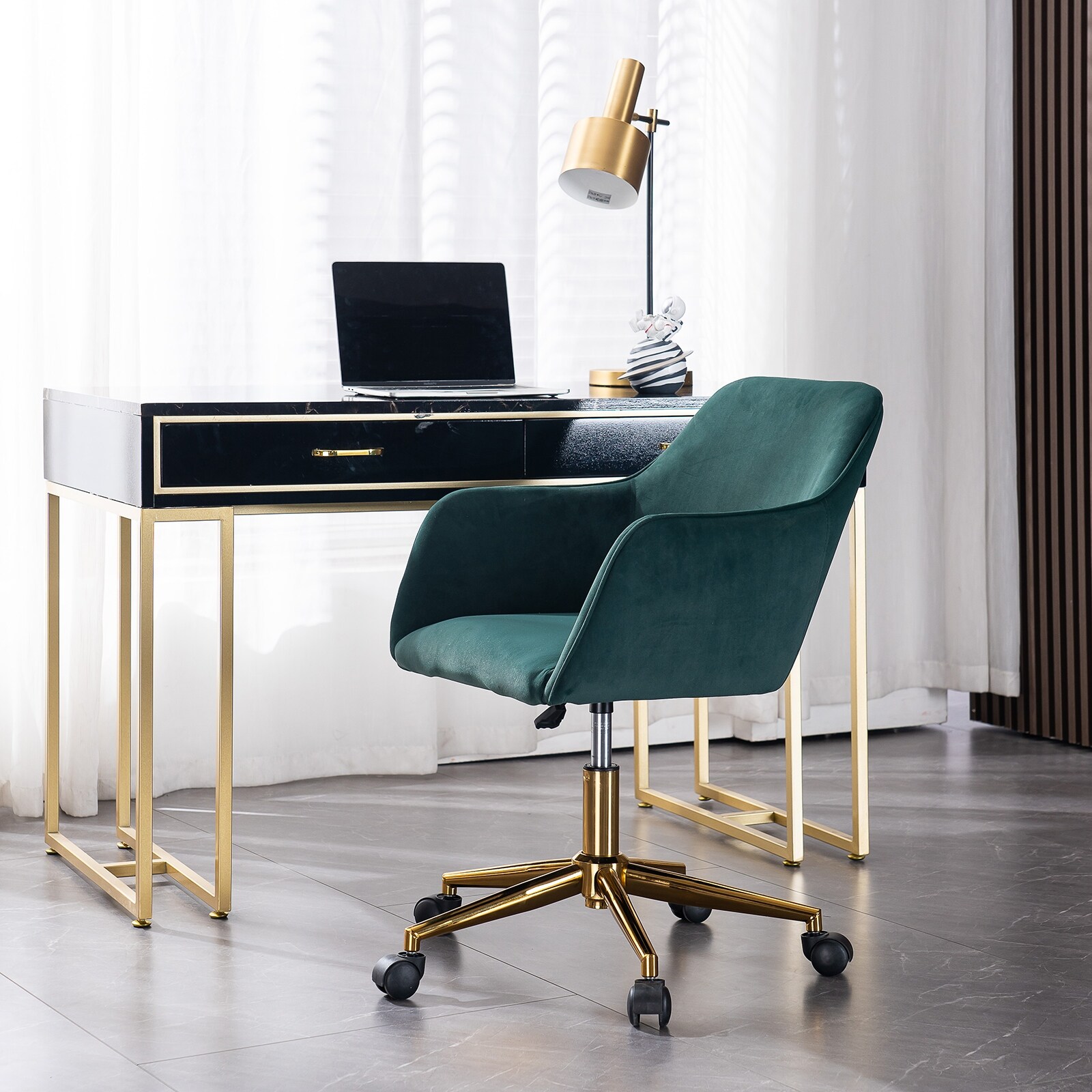 Velvet Adjustable Height Home Office Swivel Chair with Universal Wheel ...