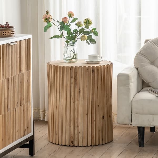 Retro Fashion Style Cylindrical Coffee Table with Vertical Texture ...