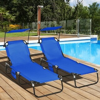 Folding Sun Tanning Chairs with Canopy Shade & Steel Frame，Set of 2 ...