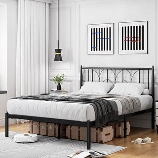 Modern Gold Platform Bed Frame with Ears of Wheat Headboard - Bed Bath ...