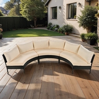 Set of 3 Outdoor Curved Conversation Sofa Set, Beige - Bed Bath ...