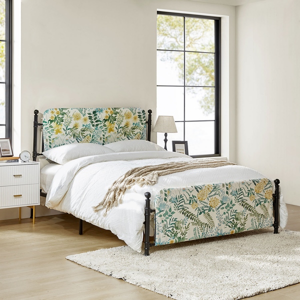 Diana Transitional 62 Floral Upholstered Platform Metal Bed Frame with Washable Slipcover by HULALA HOME On Sale Bed Bath Beyond 40118841
