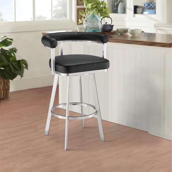 Gini 26 Inch Swivel Counter Stool, Round Back, Chrome, Black Faux ...