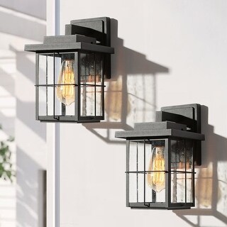 2-Pack Black Transitional Outdoor Wall Sconce/LED Exterior Wall Light ...