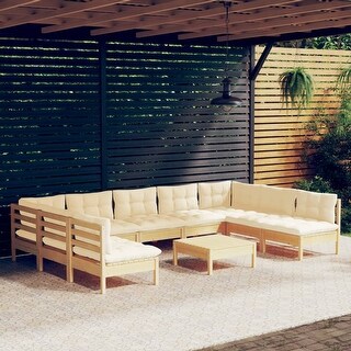 vidaXL 10 Piece Patio Lounge Set with Cream Cushions Solid Pinewood ...
