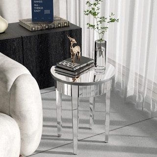 Rould Mirrored End Table Silver Glass Mirror Side Table - Bed Bath ...