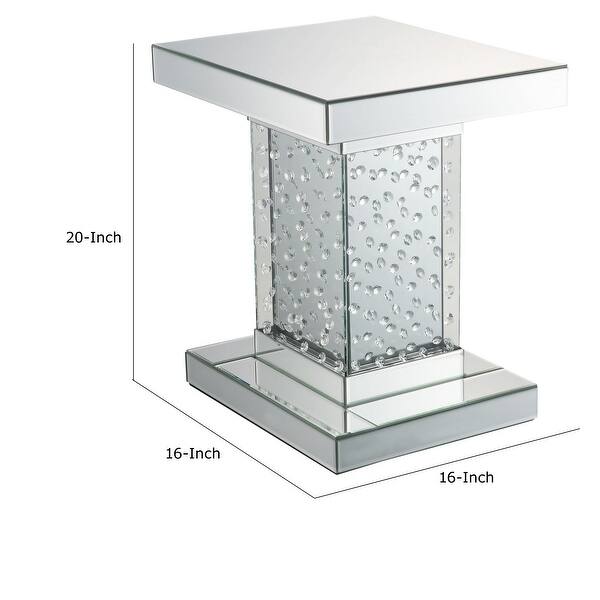 Pali 20 Inch Square Pedestal End Table, Mirrored, Faux Crystal Inlay ...