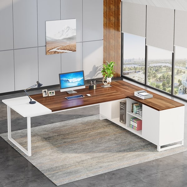 70.9-Inch L-Shaped Computer Desk Large Executive Office Desk with File ...
