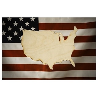 "Cut-Out Map of America made of wood with the American Flag" Poster ...