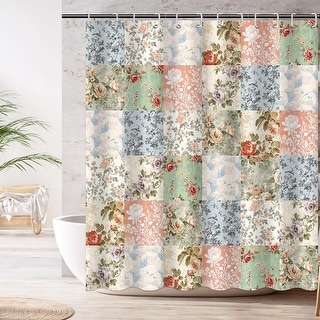 Boho Pink Floral Patchwork Shower Curtain 72x72 - With Hooks - Bed Bath & Beyond - 42776638