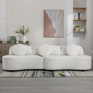 Lamb Velvet Upholstered Sofa Couch with Long Pillows and Round Pillows ...