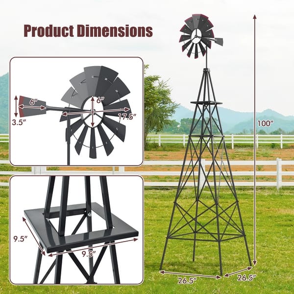 Costway 8 ft Ornamental Windmill w/ 4 Support Legs Decorative - Bed ...