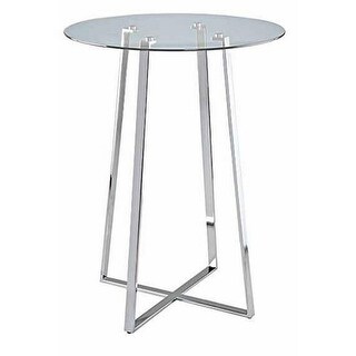 32 Inch Round Bar Table, Tempered Glass Surface, Modern Angled Chrome ...