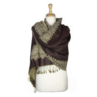 Pashmina-Feel Shawl Scarf Wrap Border Pattern Double Layered Reversible ...