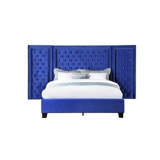 Velvet Upholstered Bed with Deep Button Tufting in Blue - Bed Bath ...