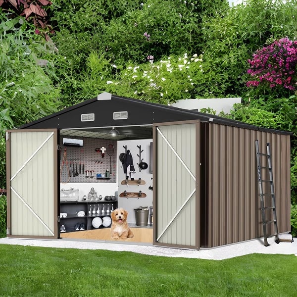 Outdoor Storage Shed House, Heavy Duty Steel Metal Sheds with Doors for ...