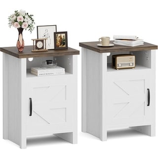 Modern Rustic Nightstand with Barn Door and Shelf, Compact End Table ...