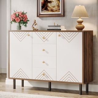 Buffet Sideboard with 4 Drawers, 47-Inch Retro Storage Cabinet - Bed ...