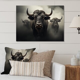 Designart "Grey Buffalo Gentle Guardians II" Animals Metal Wall Decor ...