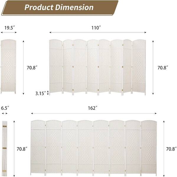 Room Divider 6 FT Tall Weave Fiber Freestanding Privacy Screen Folding ...