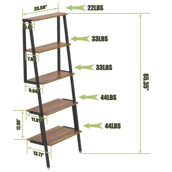 Teraves 5-Shelf Ladder Bookcase Wall Shelf Ladder Plant Flower Stand ...