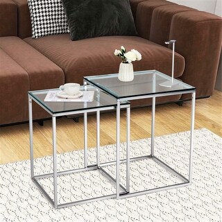 Tempered Glass Top and Steel Frame 2 PCS Modern Nesting Coffee Table ...