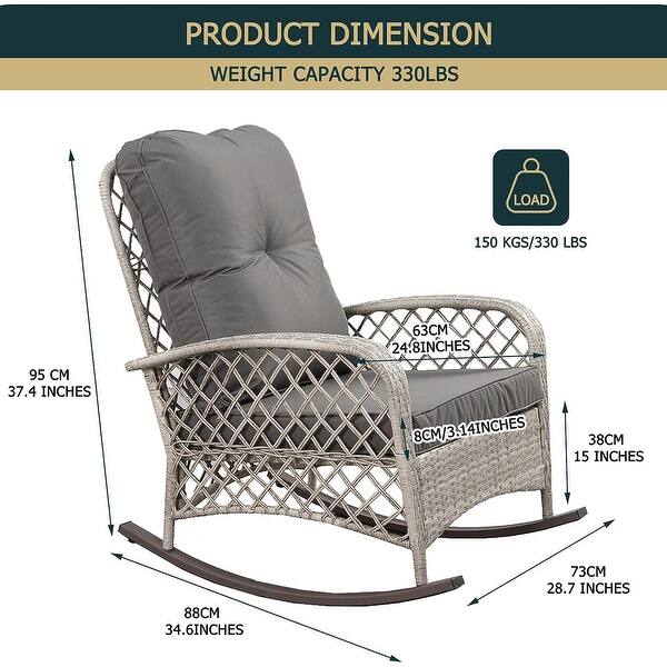 Wicker Rocking Chair, Rattan Rocker Armchair with Soft Cushion, All ...