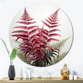 Designart "Ferns Ruby Essence I" Floral Metal Circle Art Print - Bed ...