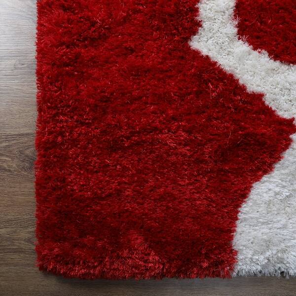 Hand Tufted Shag Polyester Area Rug Contemporary Red white K00003 - Bed ...