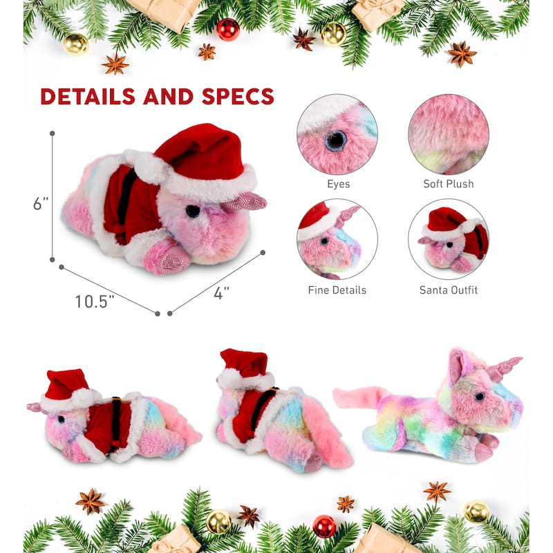 DolliBu Santa Sunday Rainbow Unicorn Stuffed Animal with Santa Outfit ...