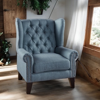 Blue Tufted Accent Chair with Decorative Trim - Bed Bath & Beyond ...