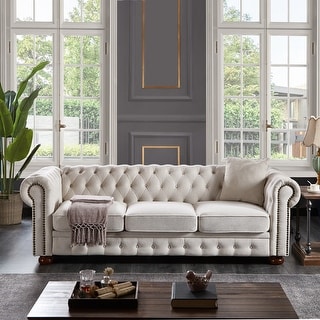 Tufted Couch, Chesterfield Upholstered 3-Seater Comfy Sofa, Upholstered Tufted Back Settee Couch ...