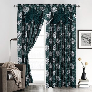Arlene Floral Jacquard Rod Pocket Window Panel With Valance, 54x84 ...