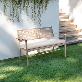 Sorra Home Sunbrella Leaf Pattern Indoor/Outdoor Round-front Bench ...