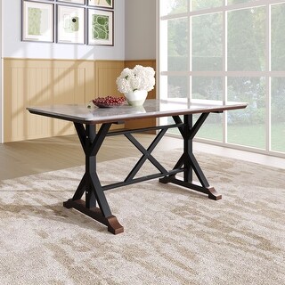 Sintered Stone Dining Table 63" with X-Shaped Metal Legs & Solid Wood ...