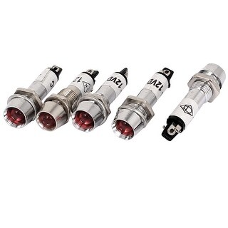 5pcs 8mm Thread AC/DC12V Red LED Metal Indicator Pilot Dash Light Lamp ...