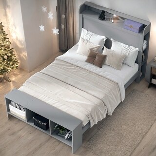 Multi-storage Headboard Full Size with built-in shelves, LED Light and ...
