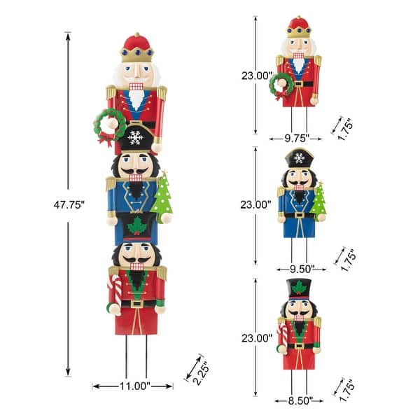 Glitzhome Set of 3 Metal Nutcrackers Yard Stake or Christmas Wall Decor ...