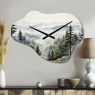 Designart - Pine Tree Misty Mountain I - Tree Pine Large Wall Clock in ...