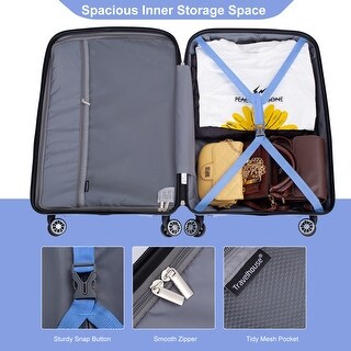 Purplish Blue 3 Piece Luggage Sets Carry On Lightweight Suitcase ...